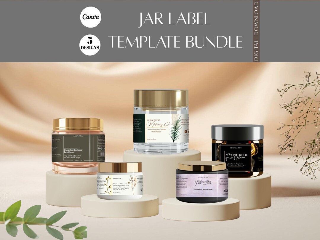Cosmetic Jar Label Template Bundle, Canva Editable Jar & Container ...