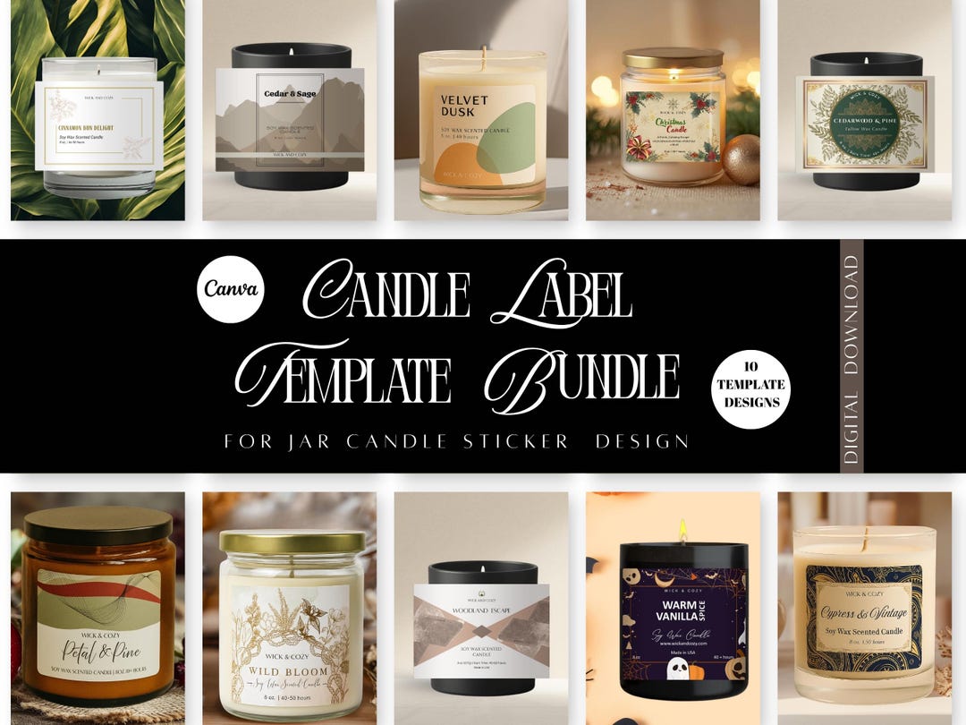 Candle Label Template Collection, Editable Candle Label Bundle ...