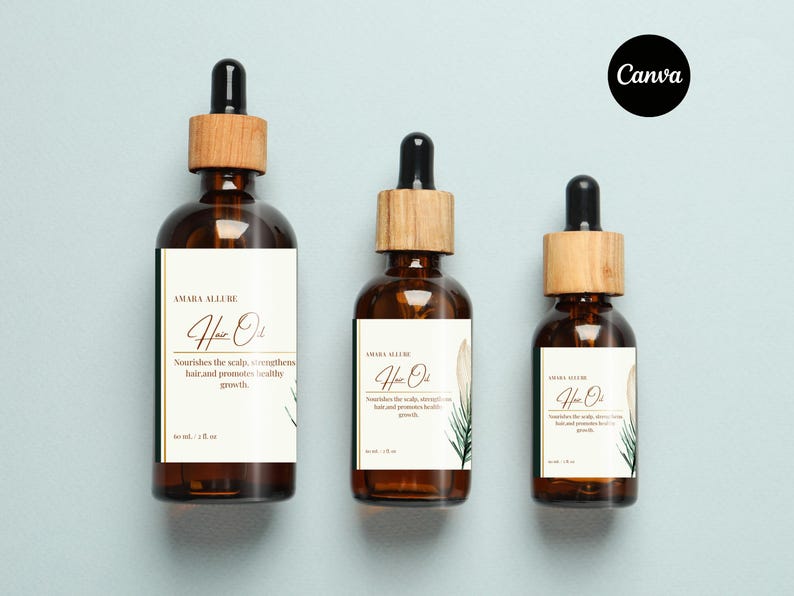Aesthetic Hair Oil & Serum Bottle Label Template Editable Printable DIY ...