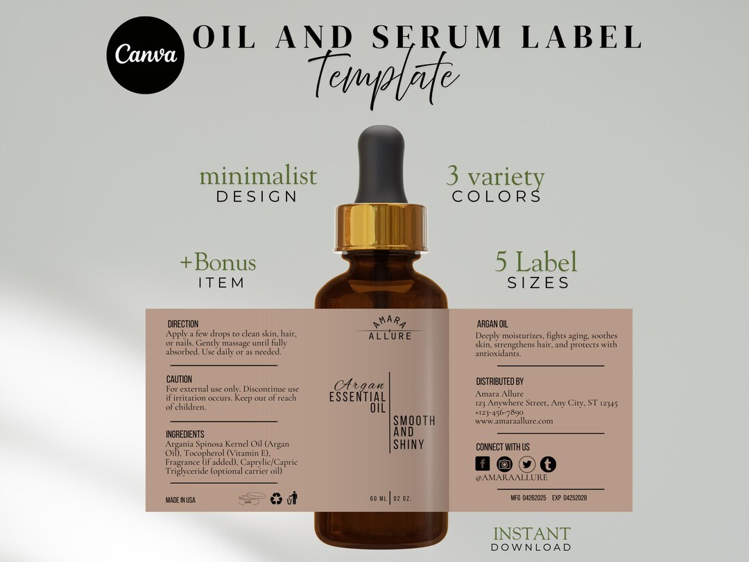 Editable Serum Bottle Label Template | Dropper Cosmetic Packaging ...