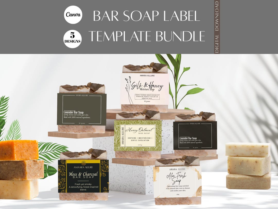 Bar Soap Label Template Bundle – 5 Editable Soap Design Labels ...