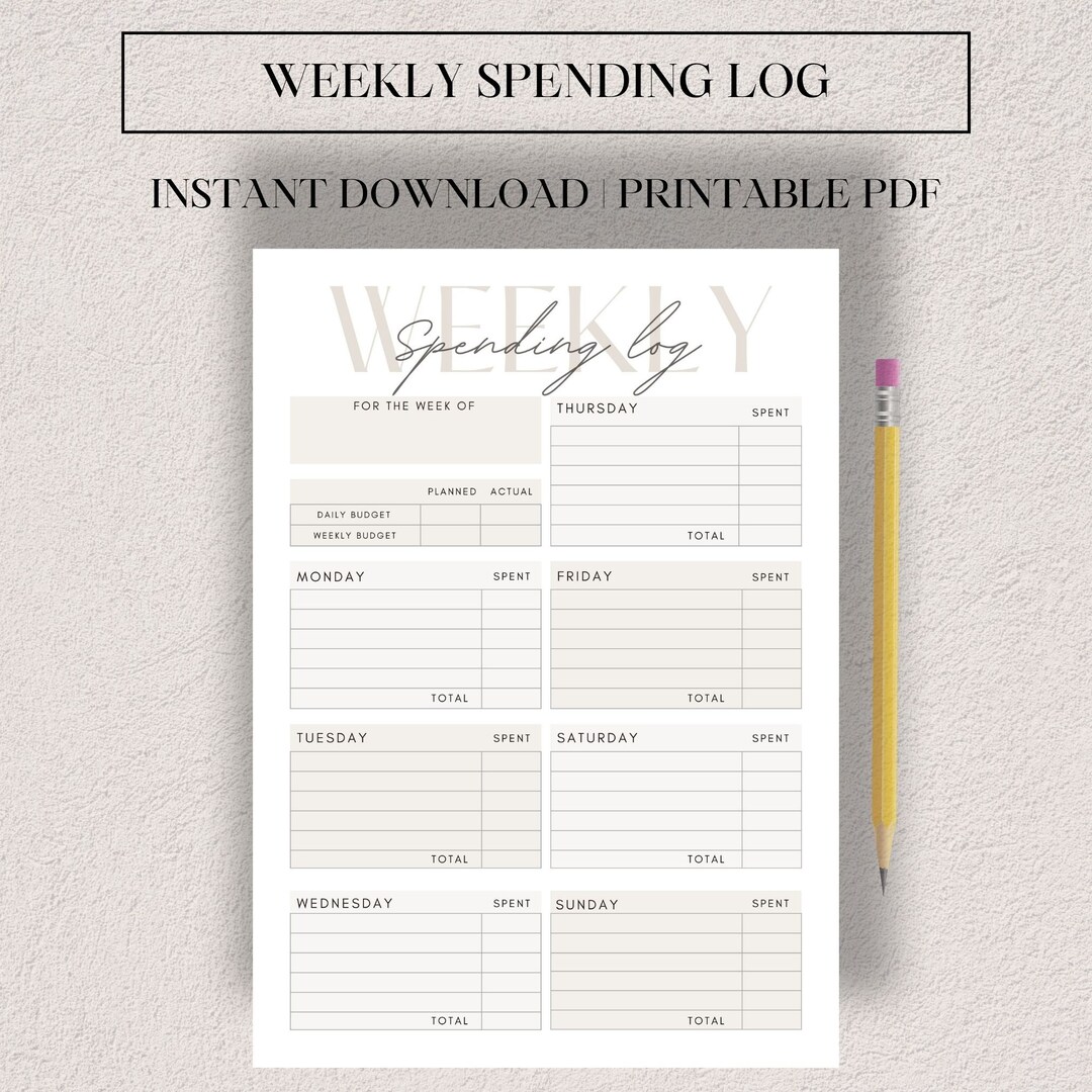 Weekly Spending Log Printable Planner Template Budget Tracker Weekly ...