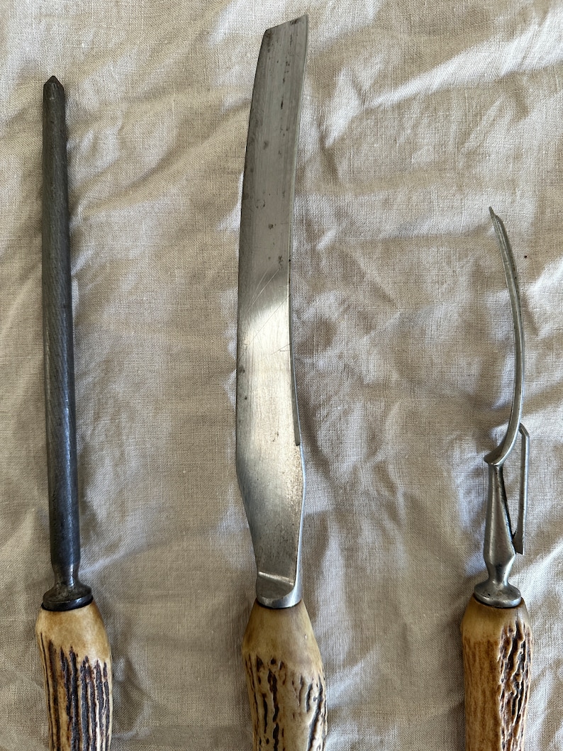 Rare Antique Antler Handle Carving Set by Encore Thomas Turner & Co ...