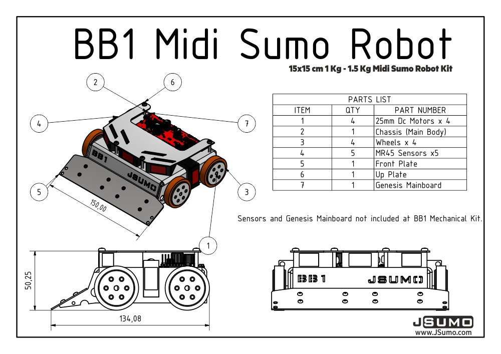 BB1 Midi Sumo Robot Kit 2.2lb 5.9in X 5.9in Assembled - Etsy