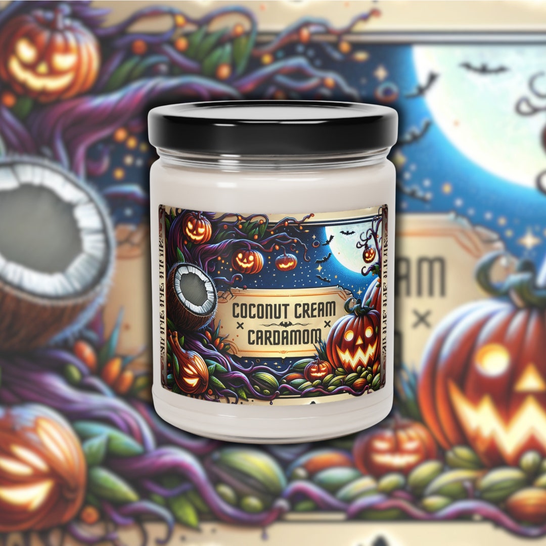 Coconut Cream Cardamom Scent, Scented Soy Candle 9oz, Halloween Theme ...