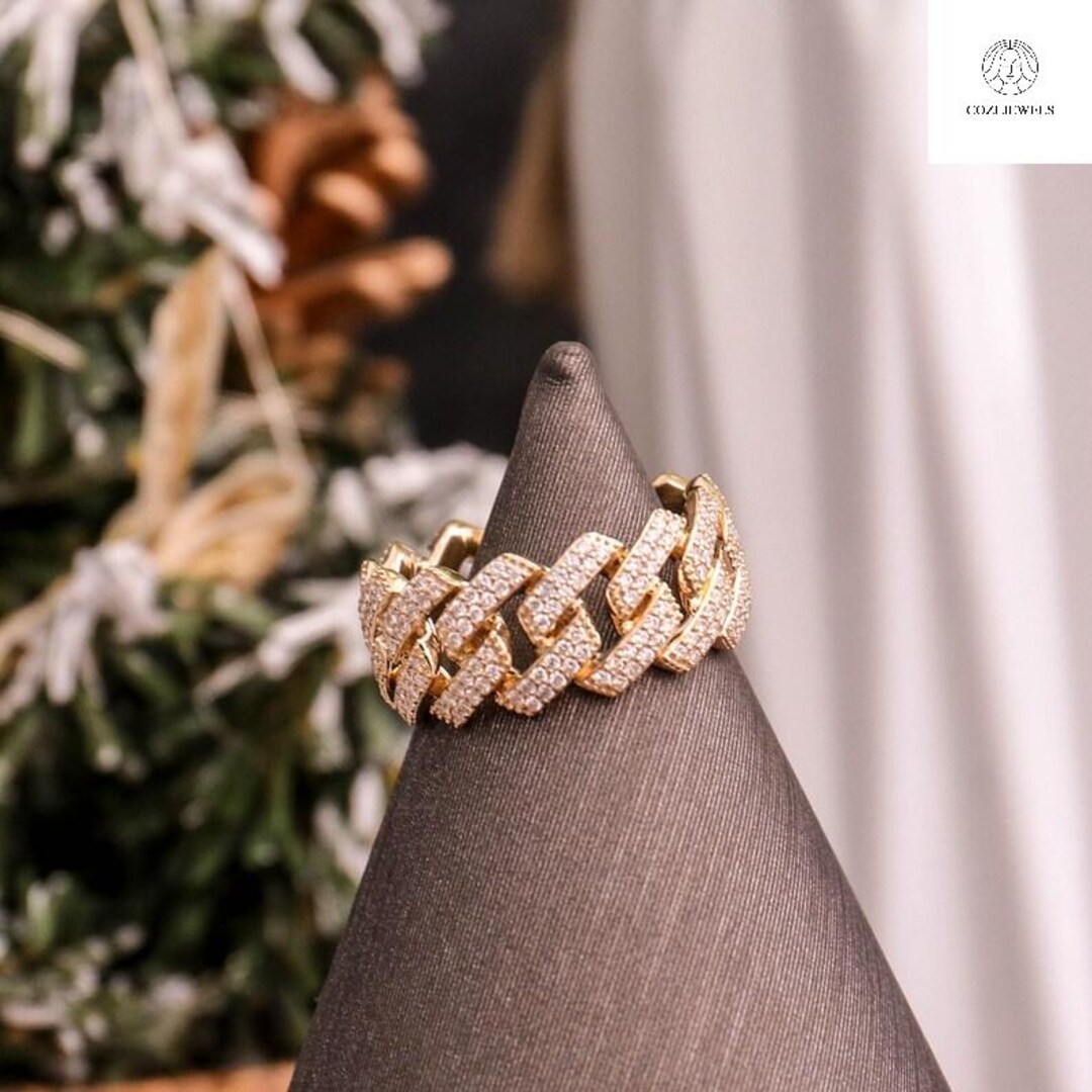 Antique Cuban Link Chain Wedding Band | Round Brilliant Cut Lab Diamond ...