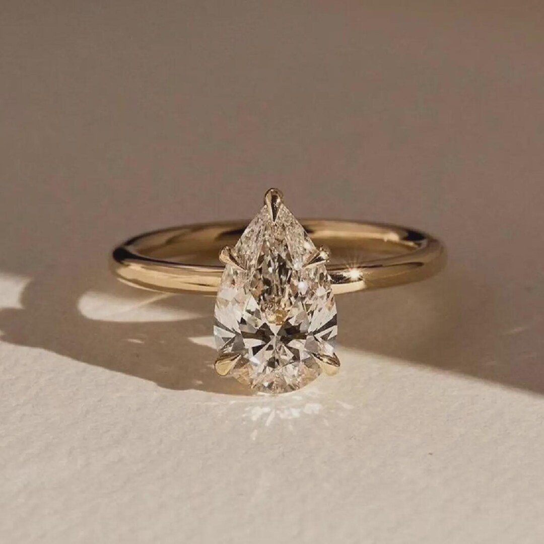 3 CT Pear Shaped Engagement Ring, Knife Edge Pear Cut Solitaire Wedding ...