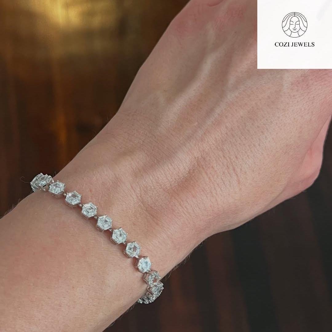 Hexagon Shape Bezel Set Lab Diamond Bracelet for Men/women, Fashion ...