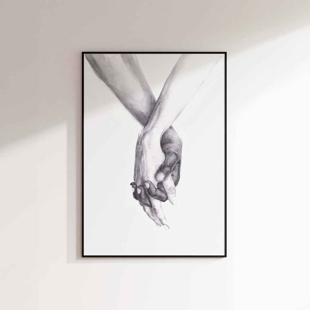 Holding Hands Wall Art Print, Hand in Hand Art Print, Black White Hands ...