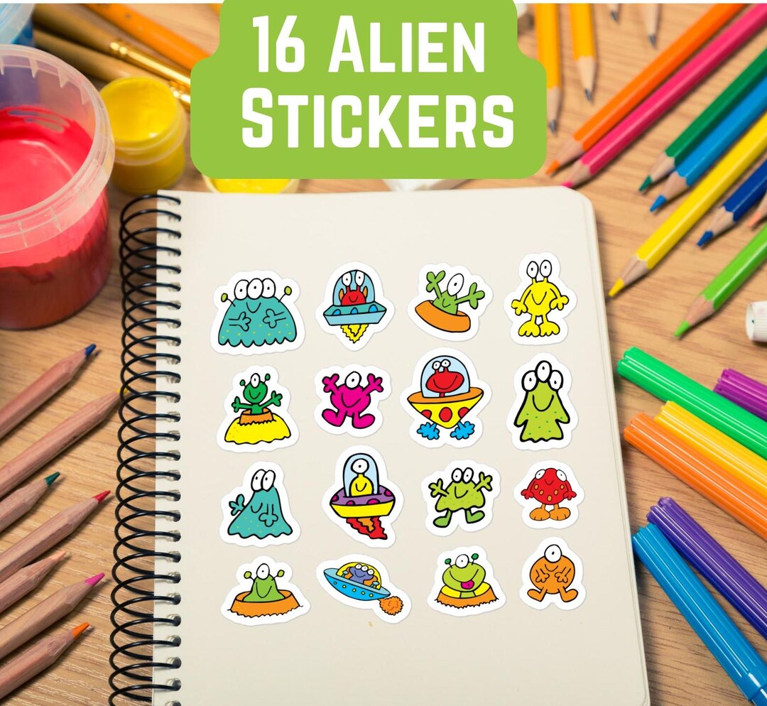 Cute Aliens Sticker Sheet for Crafting and Scrapbooking, Fun Craft ...