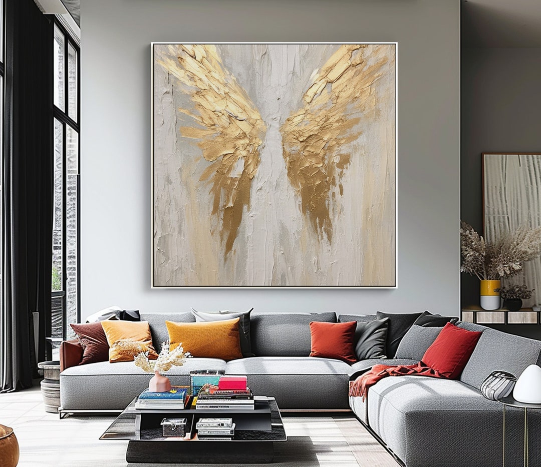 Abstract Gold Leaf Angel Wing Oil Painting on Canvas,original ...