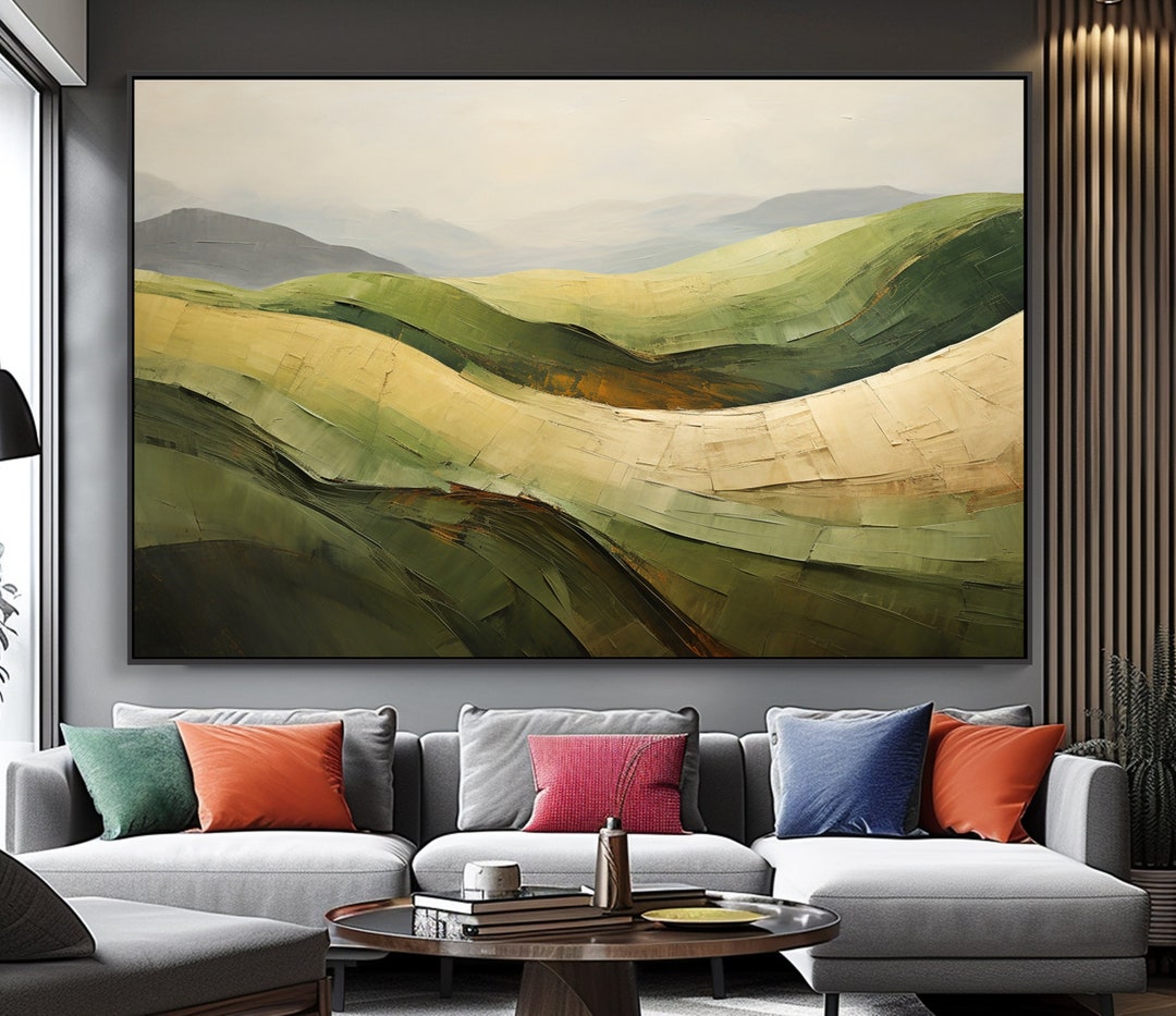 100%abstract Green Plains Oil Painting on Canvas, Textured Painting ...