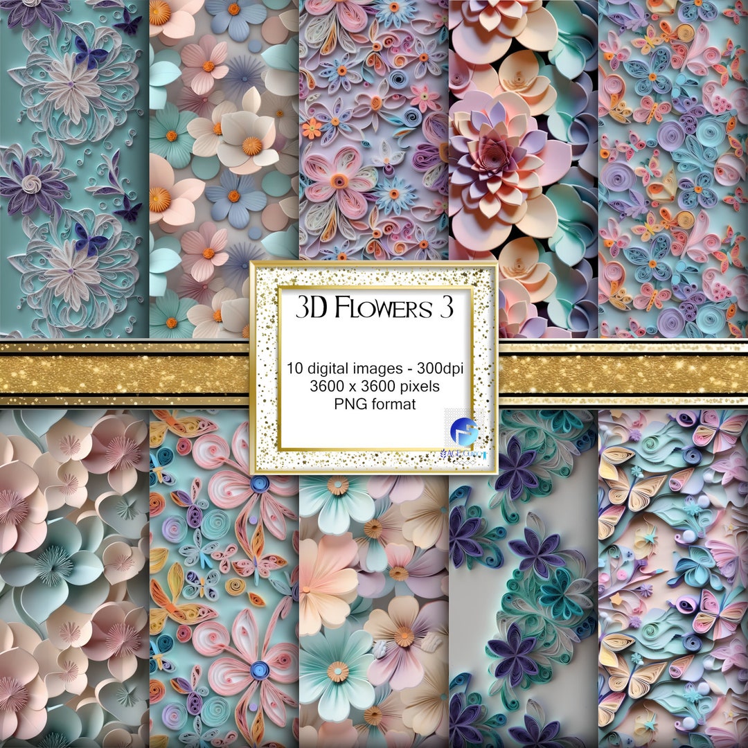 3D Flower Seamless Pattern Digital Paper Flower 3D Clipart Printable ...