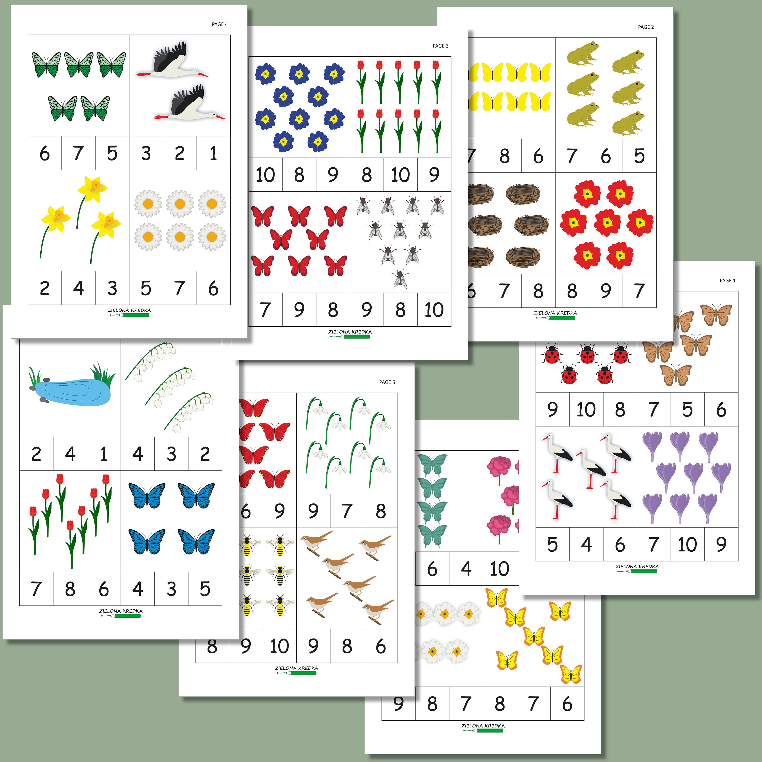 Spring-themed Count and Clip Cards Printable Materials for Kids, Visual ...