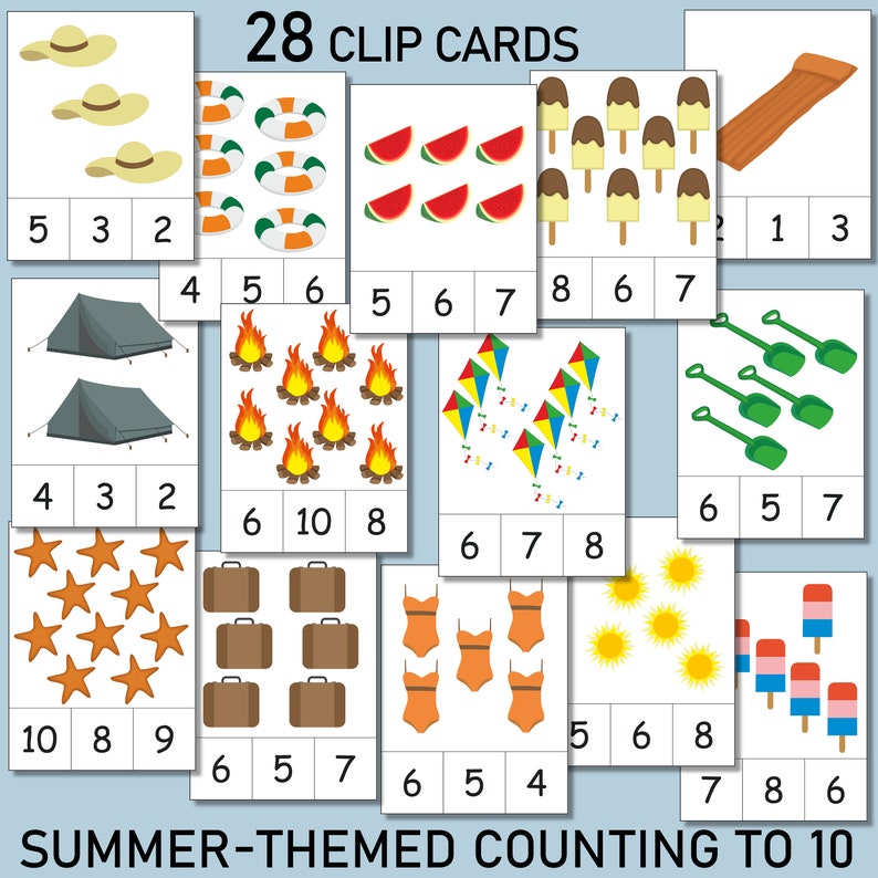 Summer Count and Clip Cards | Printable Kids Activity | Counting 1–10 ...