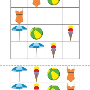Summer Sudoku 4x4, Picture Sudoku for Kids, Printable Summer Worksheets ...