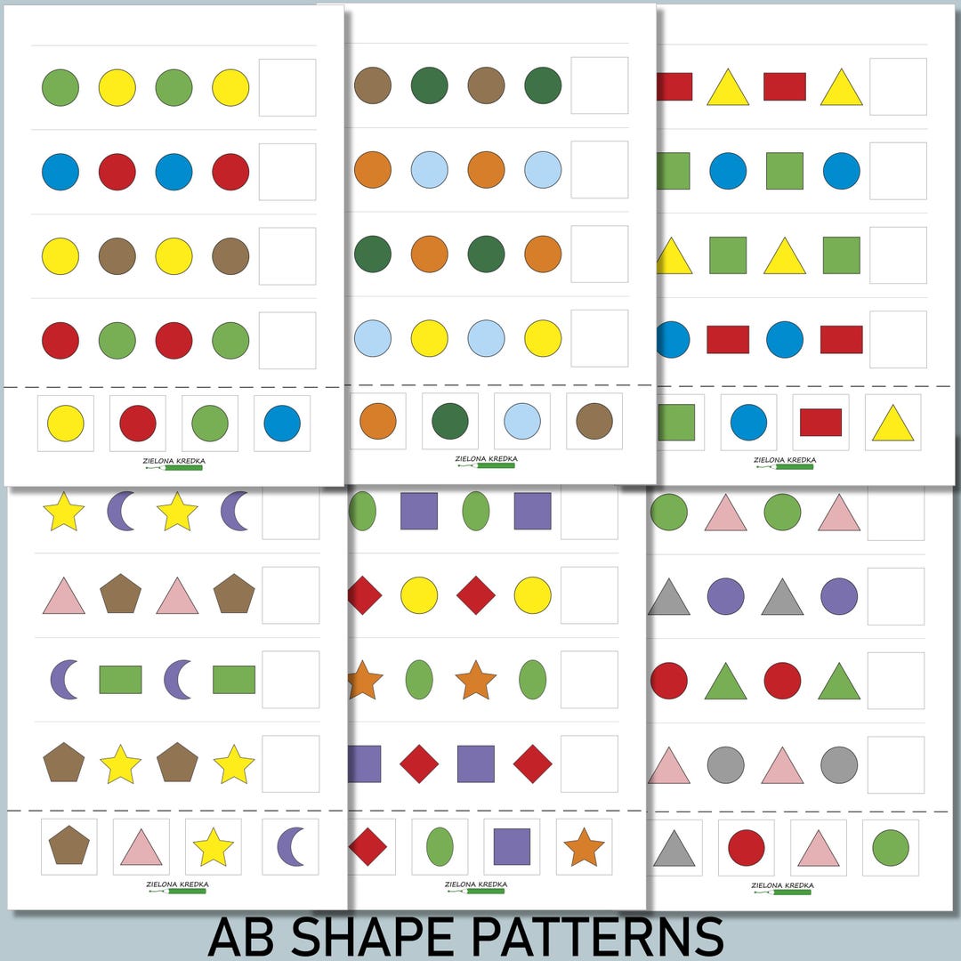 AB Shape Patterns | Cut and Paste Printable Worksheets for Kids ...