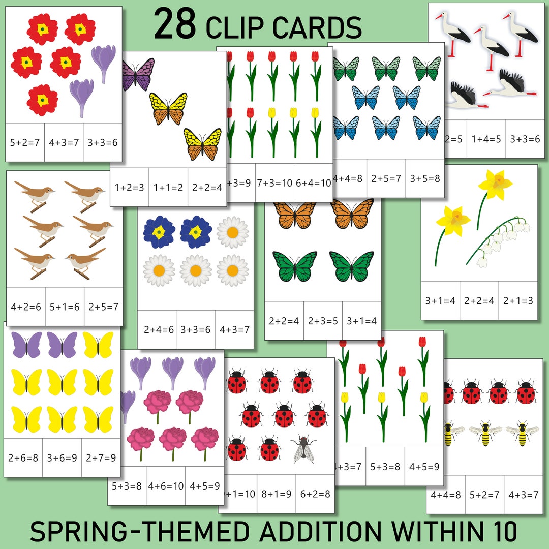Addition Within 10 | Spring-themed Count and Clip Cards | Counting and ...