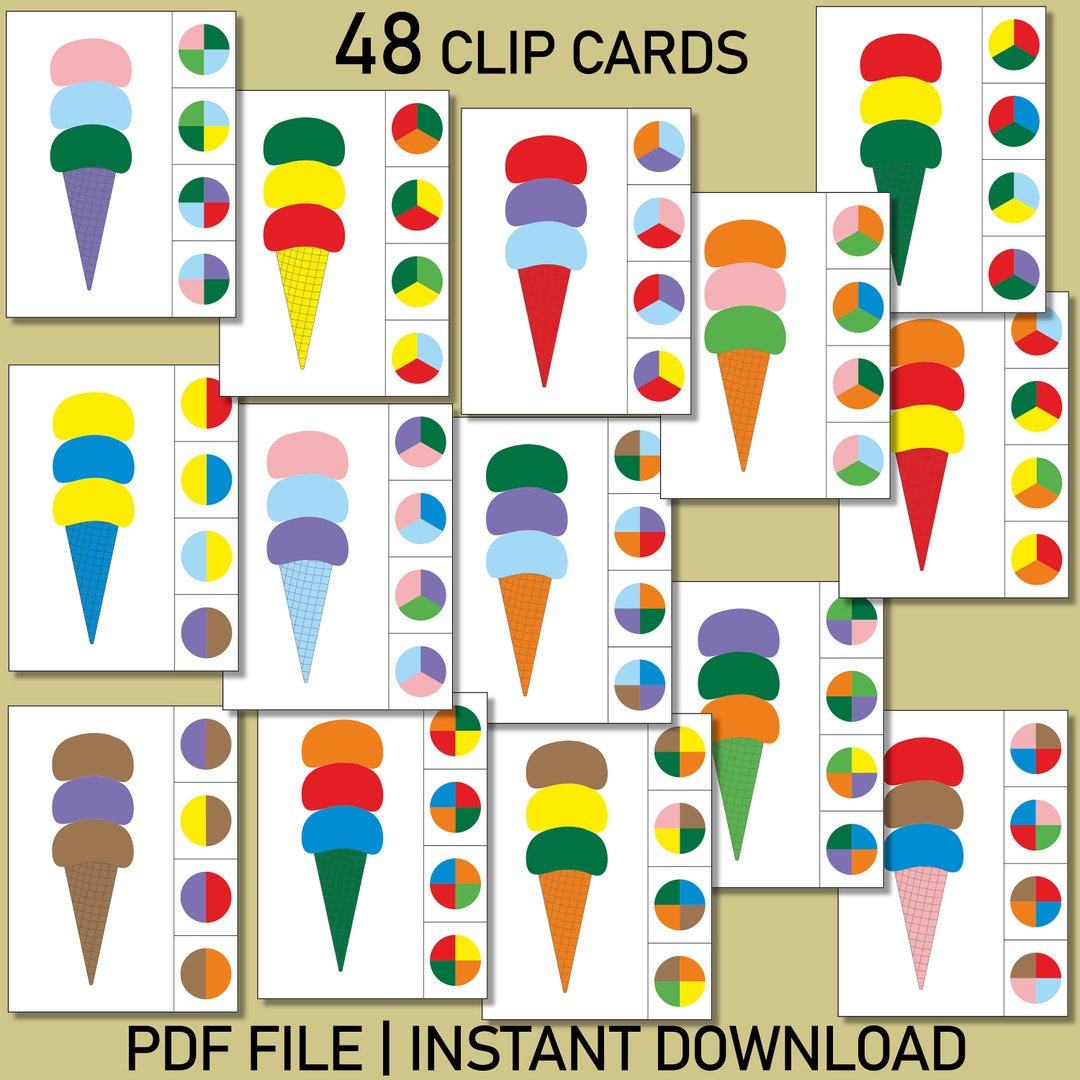 Ice Cream Colors Clip Cards | Printable Color Matching Activity ...