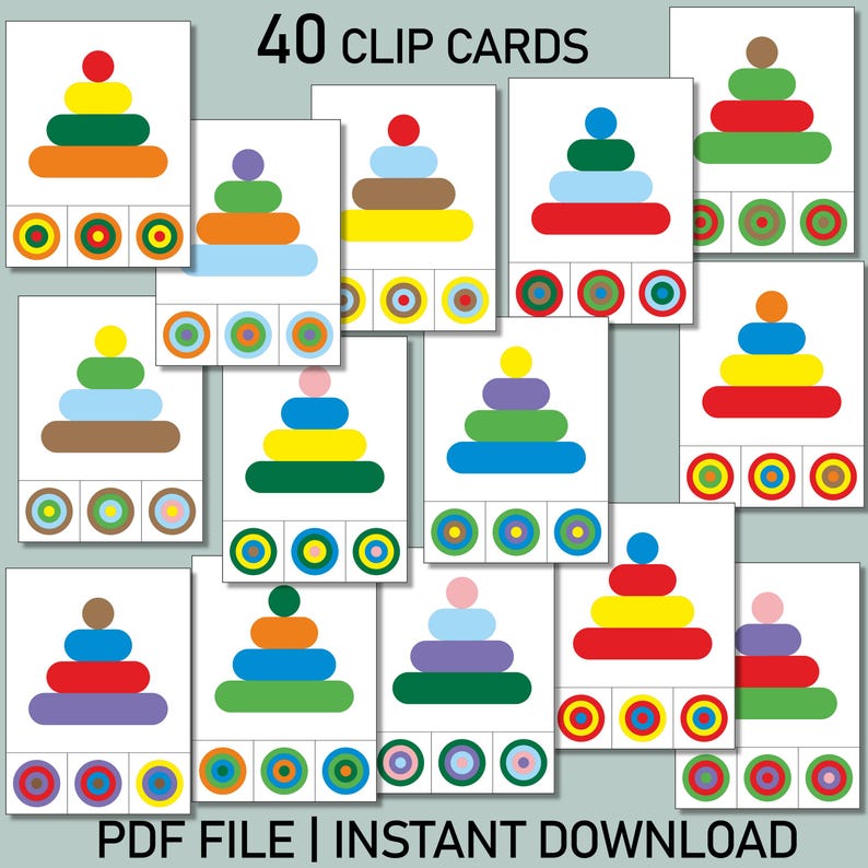 Colorful Pyramids Clip Cards, Printable Activity for Kids, Color ...