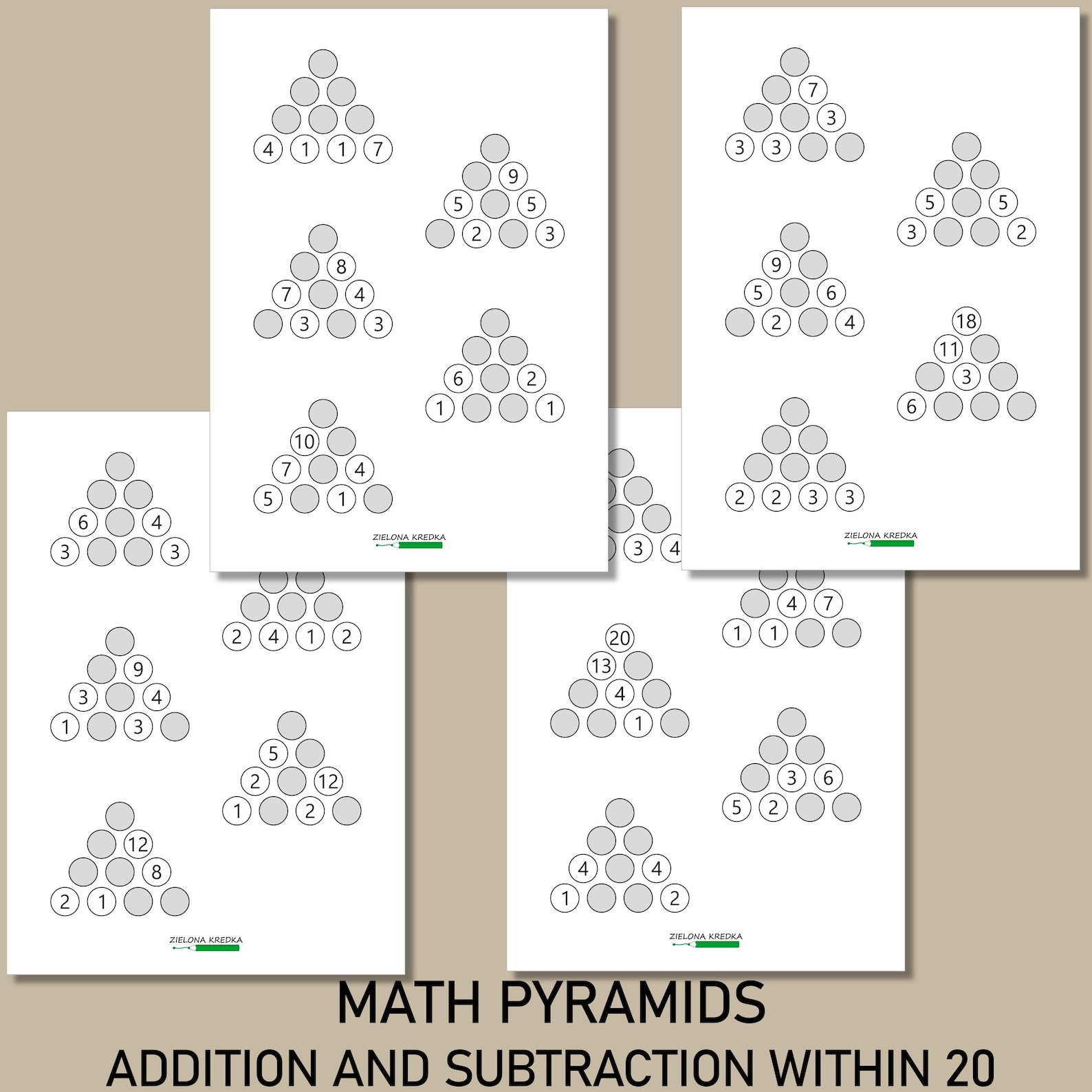 Math Pyramids Printable | Addition & Subtraction Within 20 Worksheets ...