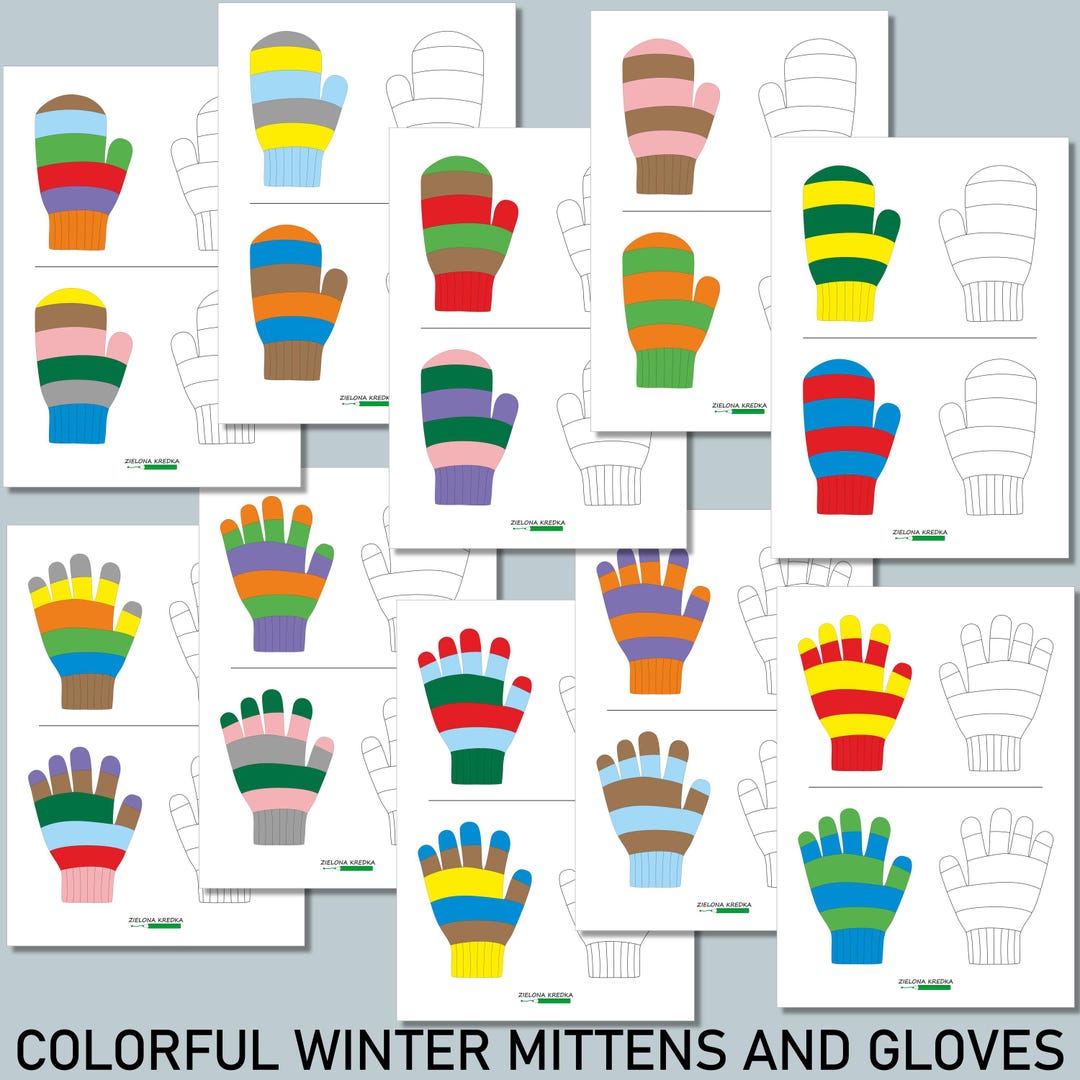 Winter Pattern Matching Coloring Pages | Color Mittens & Gloves ...