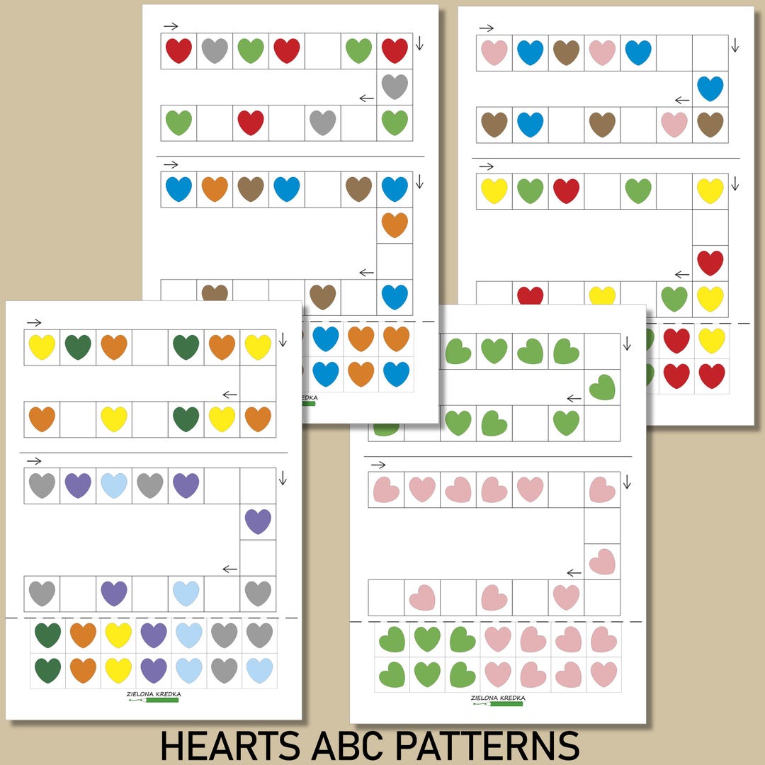 Hearts ABC Patterns, Printable Worksheets for Kids, Kid Educational ...