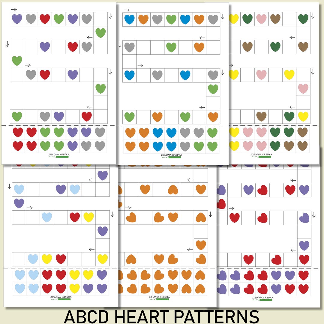 ABCD Heart Patterns | Printable Worksheet Set for Kids | Kindergarten ...