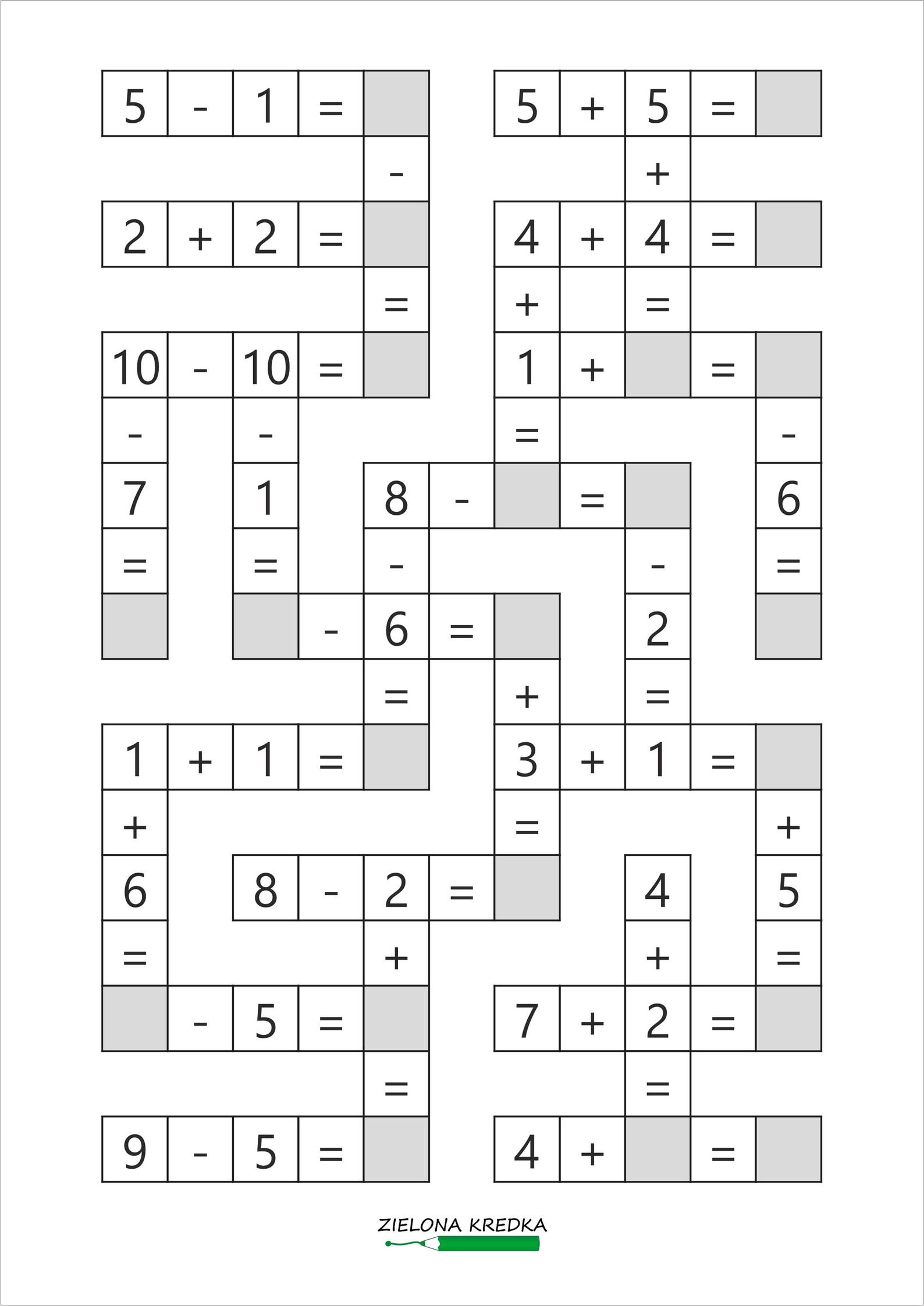 Addition & Subtraction to 10 Worksheets | Math Crosswords for ...