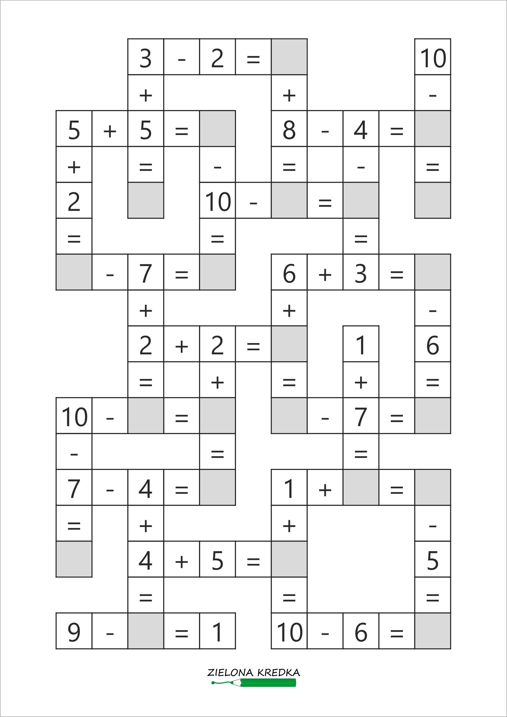 Math Crosswords: Addition & Subtraction Within 10 | Printable Puzzles ...
