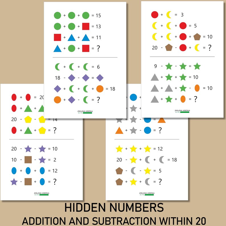 Hidden Numbers, Addition and Subtraction Within 20, Printable Math ...