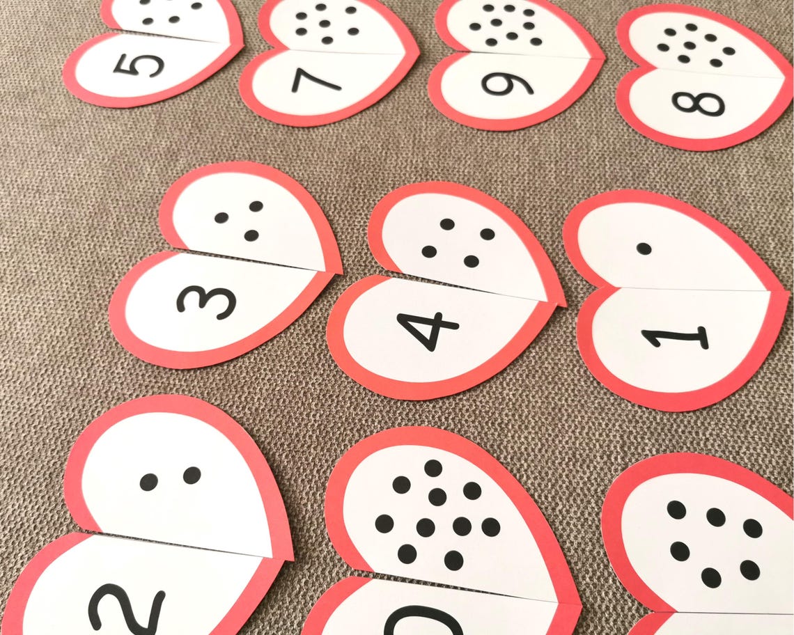 Hearts Math Puzzle, Printable Activity for Kids, Numbers 1-10, Counting ...