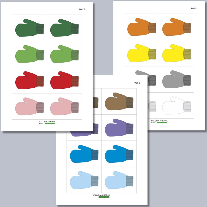 Winter Mittens Memory Game | Single-color Matching | Preschool Activity ...