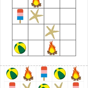 Summer Sudoku 4x4, Picture Sudoku for Kids, Printable Summer Worksheets ...