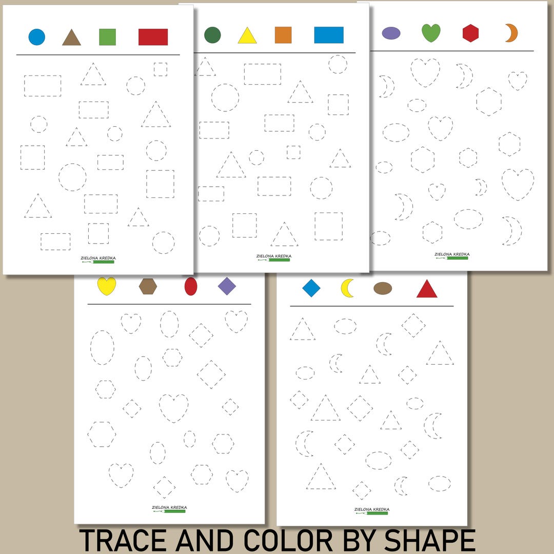 Trace and Color by Shape | Printable Preschool Worksheets | Shape ...