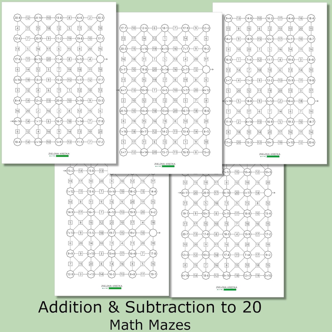 Addition and Subtraction Worksheets Within 20 | Printable Math Mazes ...