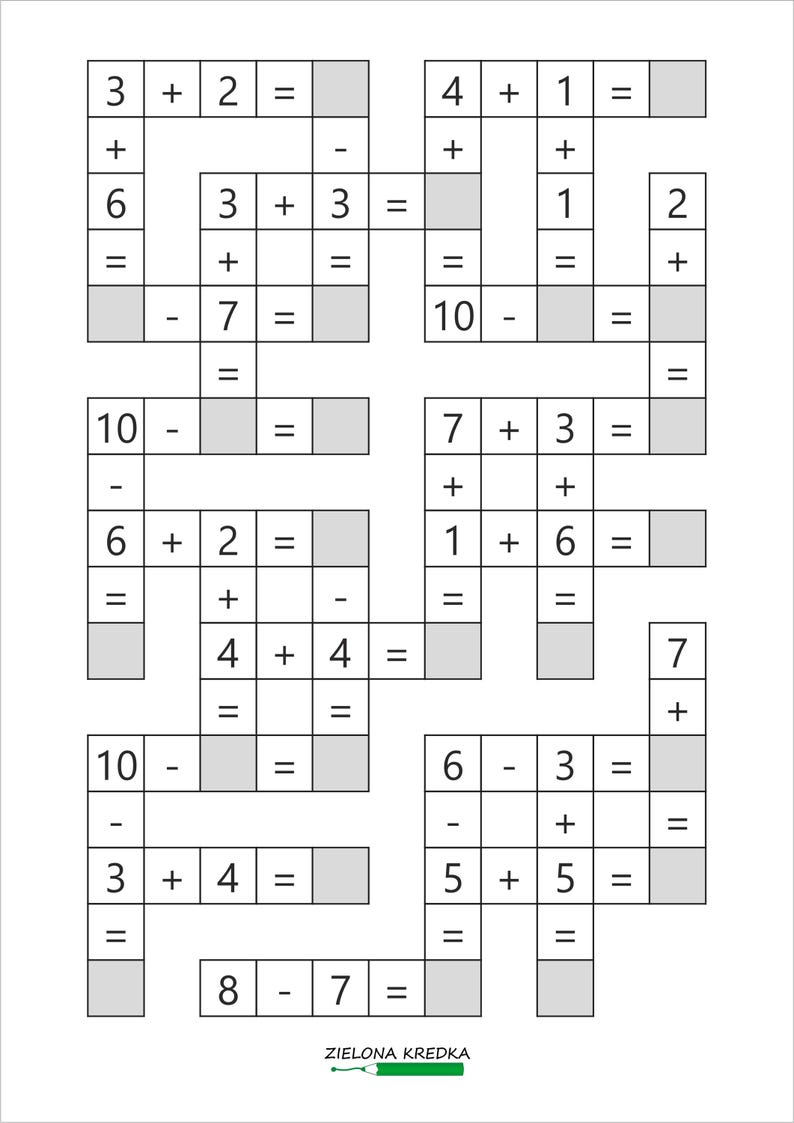 Math Crosswords: Addition & Subtraction Within 10 | Printable Puzzles ...