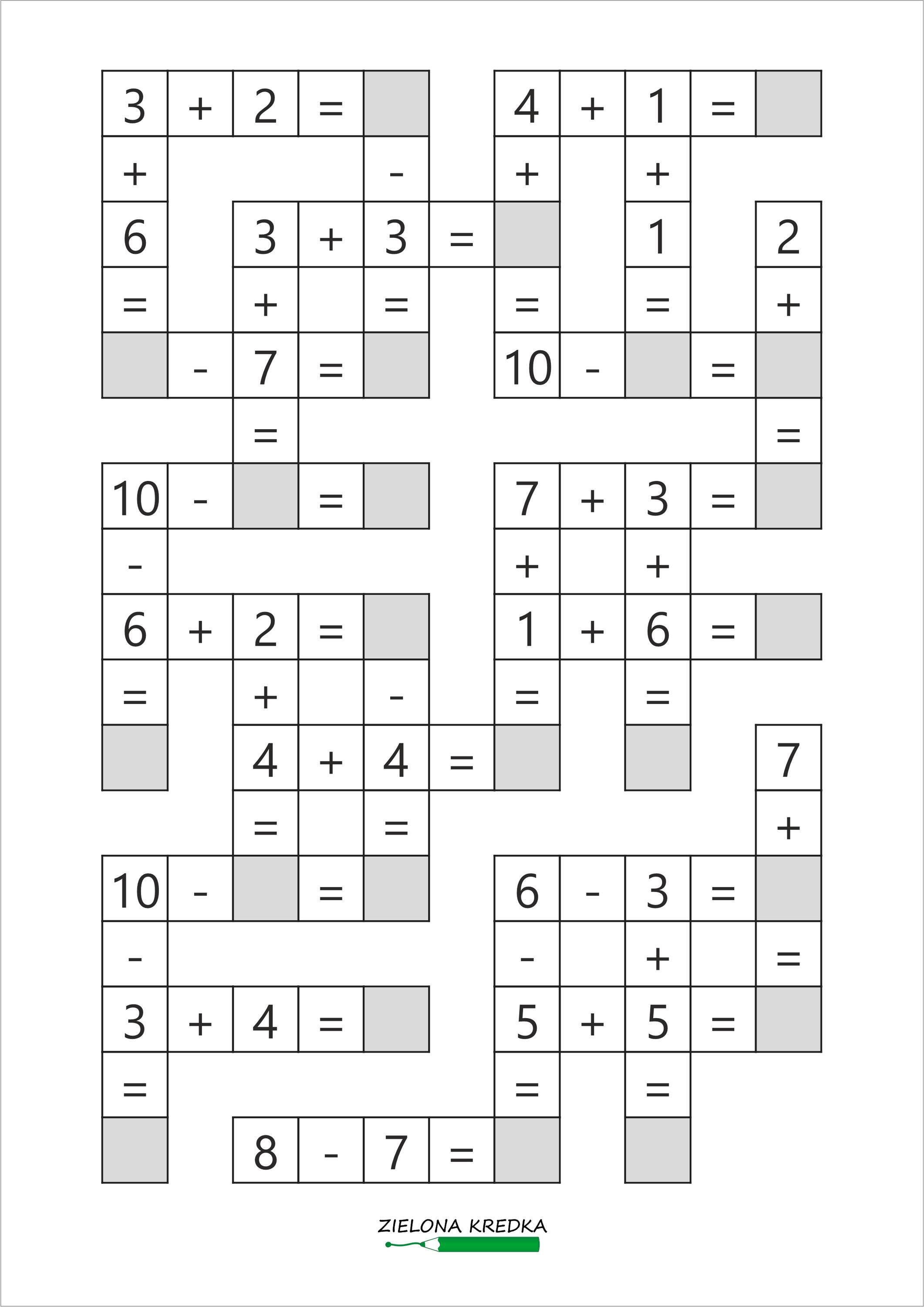 Math Crosswords: Addition & Subtraction Within 10 | Printable Puzzles ...