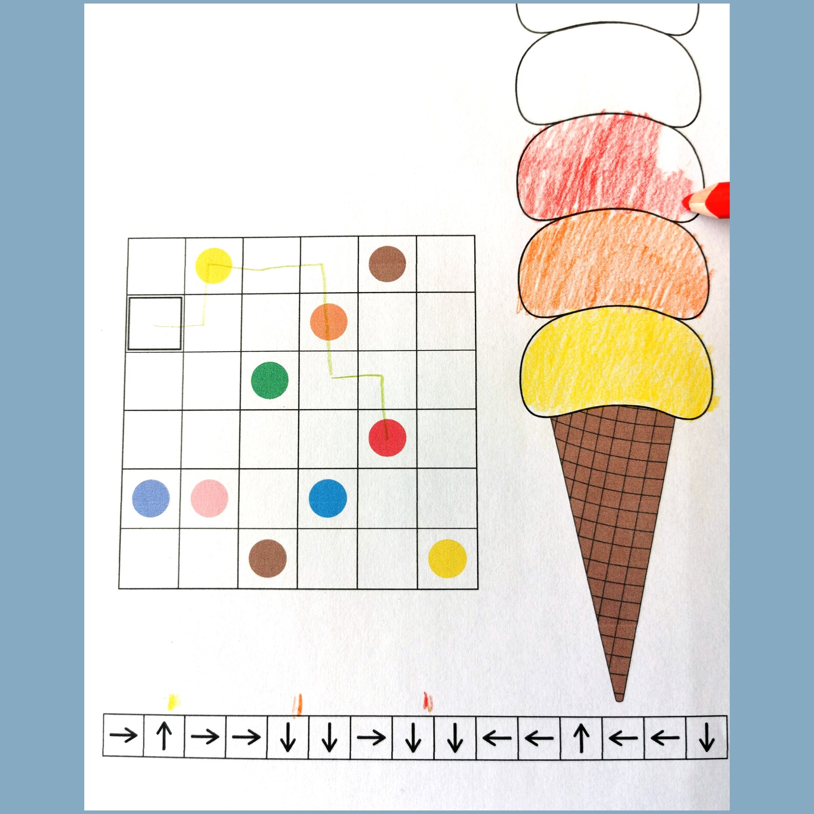 Ice Cream Coding Path & Scoops Coloring | Color by Code for Kids | Printable Summer Activity for ...