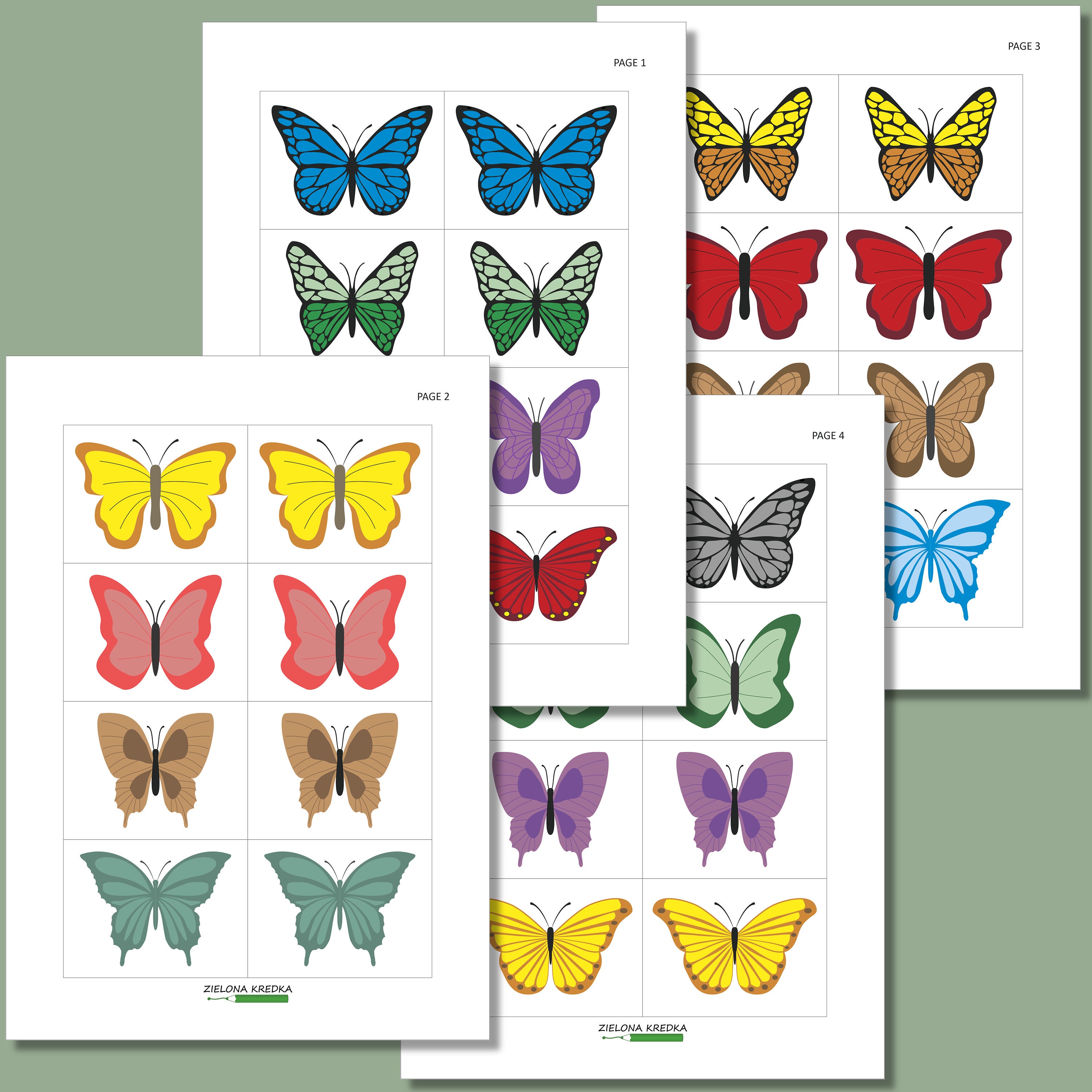 Butterflies Memory Game Printable Game for Children, Kindergarten Play ...