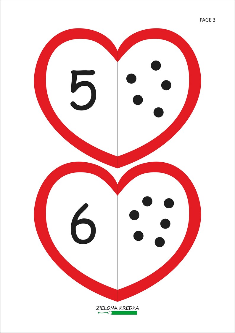 Heart Number Matching Puzzle, Counting to 10 Activity, Preschool ...