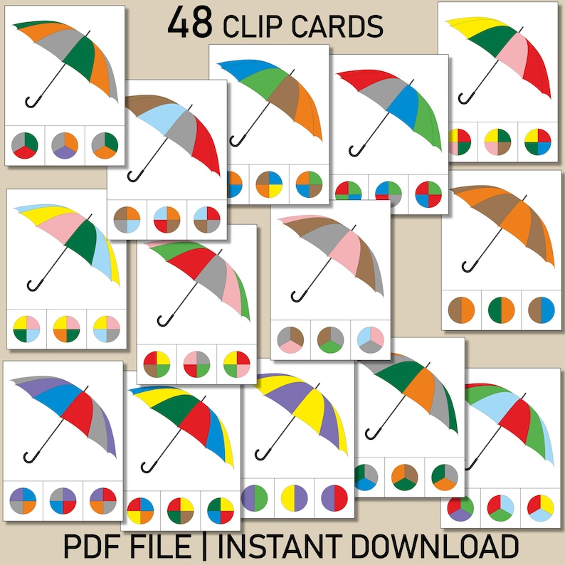 Umbrella Colors Clip Cards | Printable Activity for Kids | Color ...