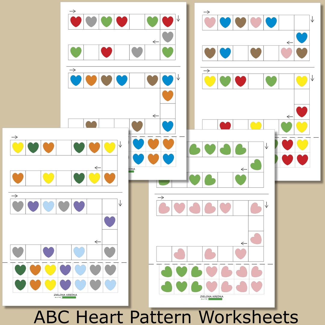 Heart Pattern Worksheets | ABC Logic Activity | Valentine's Preschool ...