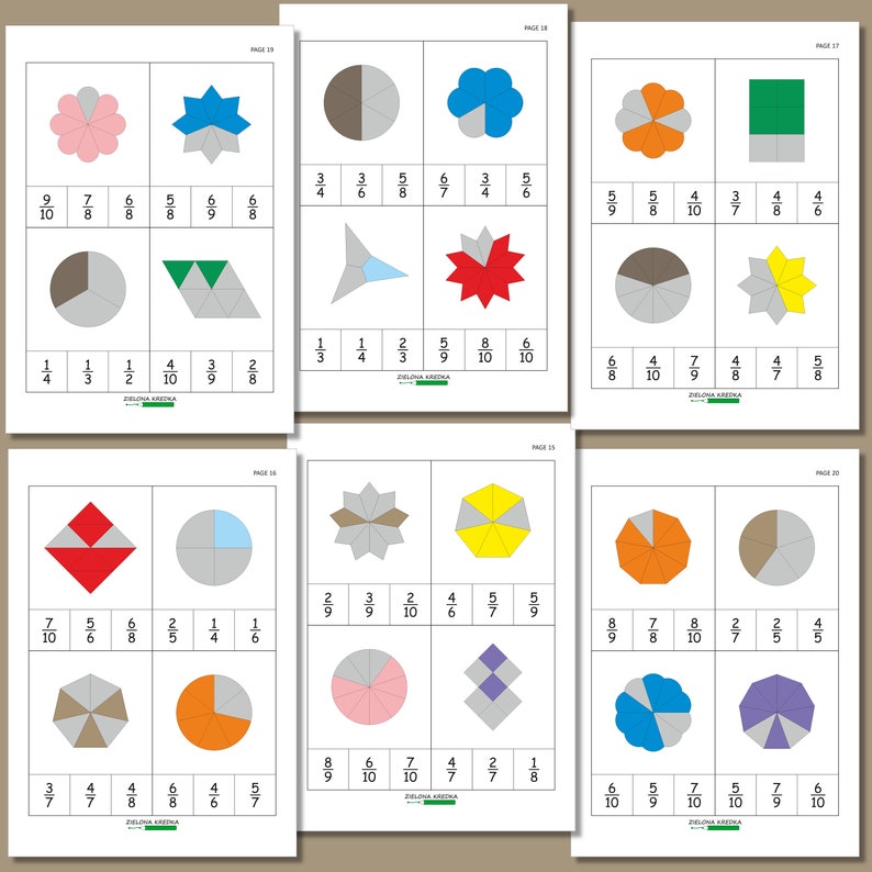Fractions Clip Cards, Geometry Fractions Peg Cards, Printable Learning ...