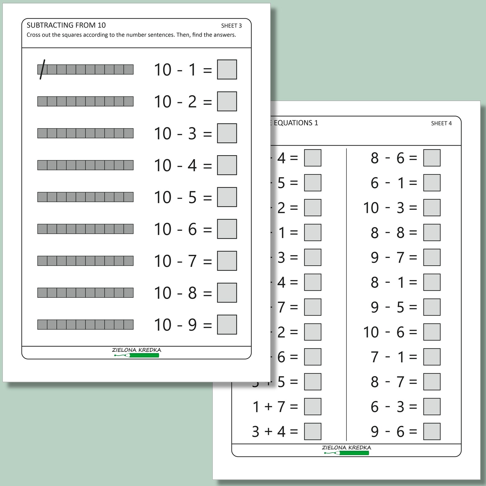 Addition and Subtraction Within 10 + Answer Key - Printable Math ...