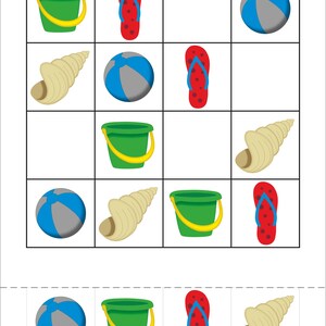 Summer Sudoku 4x4, Picture Sudoku for Kids, Printable Summer Activity ...