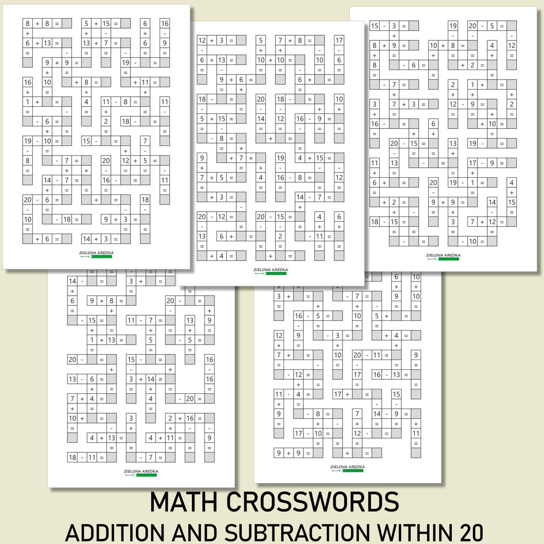 Math Crosswords, Addition and Subtraction Within 20, Printable Math ...