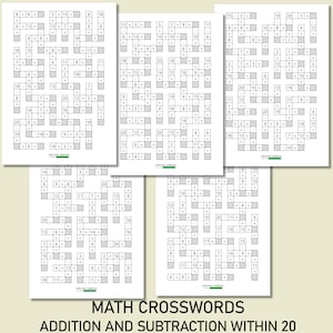 Math Crosswords, Addition and Subtraction Within 20, Printable Math ...