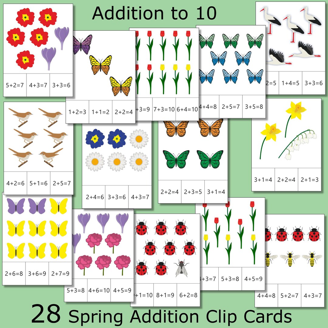 Spring Addition Clip Cards for Preschool & Kindergarten – Addition ...