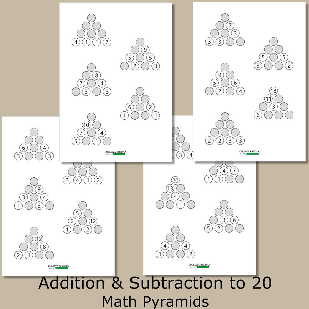 Addition and Subtraction Worksheets to 20 | Math Pyramids | Second ...